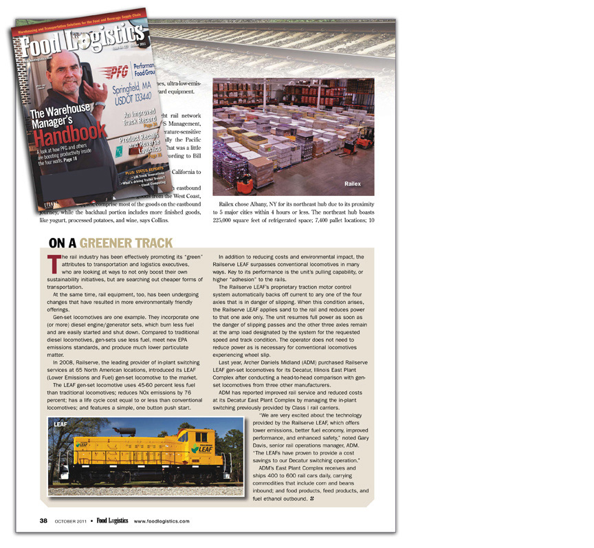 Railserve LEAF Gen-Set Locomotive Featured in Food Logistics | James ...